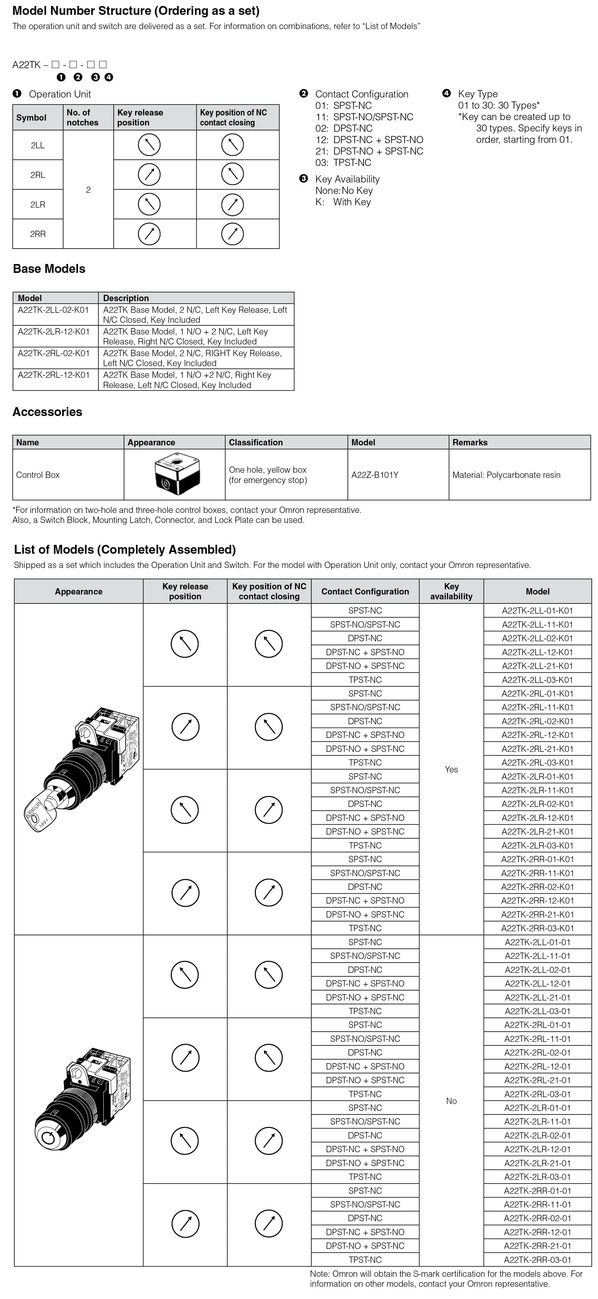 A22TK Safety Key Selector Switch | Omron